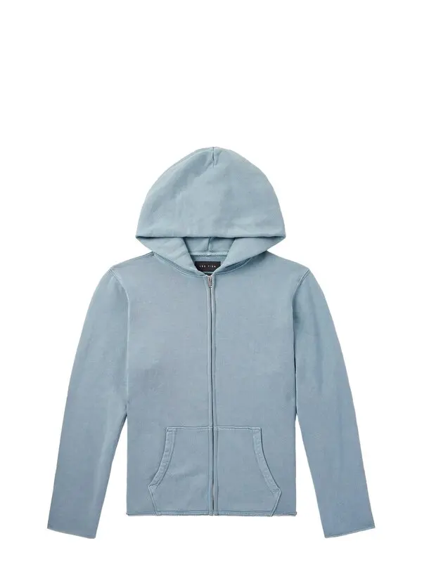 LES TIEN Garment-dyed Zip-up Hoodie - Blue