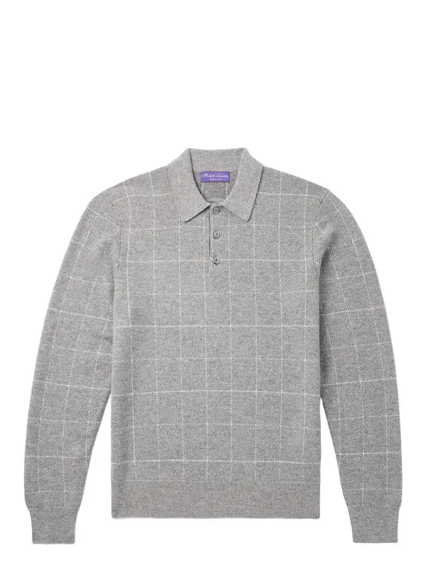 Ralph Lauren Purple Label Checked Cashmere Polo Shirt - Gray