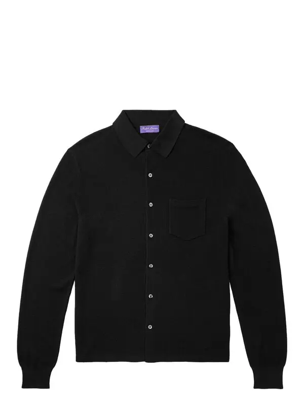 Ralph Lauren Purple Label Silk And Cotton-blend Piqué Cardigan - Black