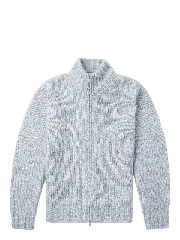 LARDINI Slim-fit Virgin Wool-blend Zip-up Cardigan - Blue