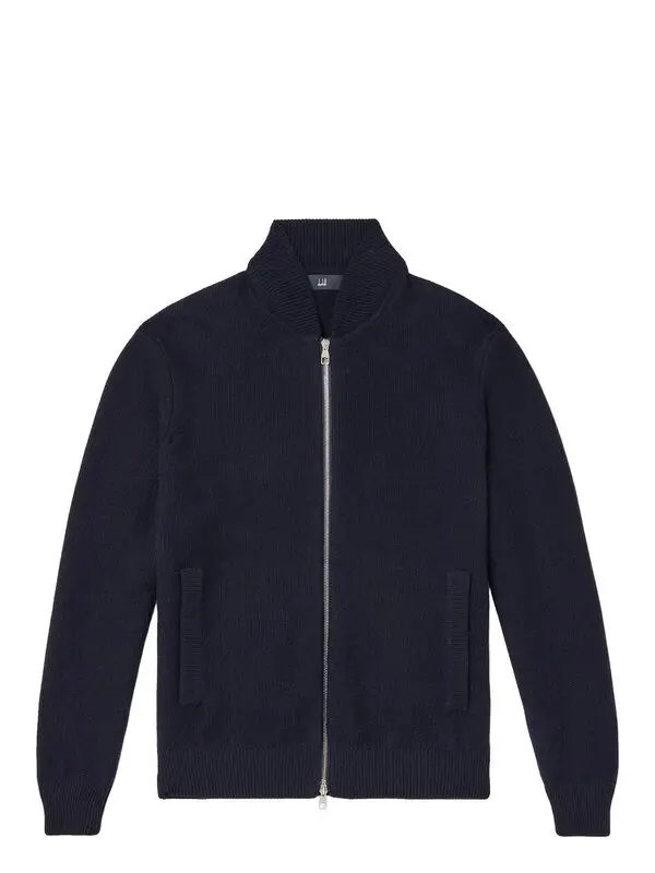 Dunhill Cotton And Cashmere-blend Zip-up Cardigan - Blue