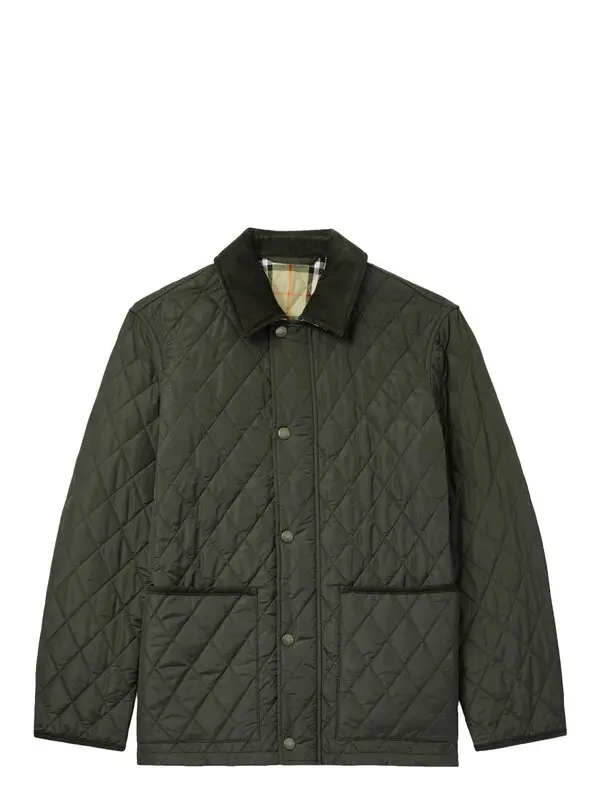 Burberry Padded Corduroy-trimmed Quilted Shell Jacket - Green