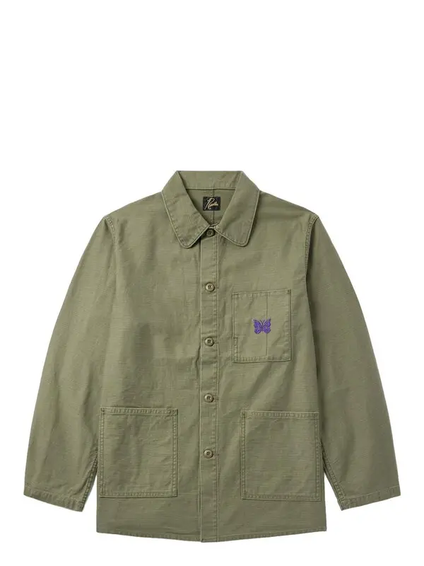 Needles Logo-embroidered Cotton-canvas Overshirt - Green