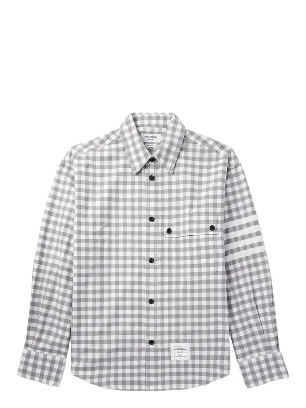 Thom Browne Oversized Logo-appliquéd Striped Gingham Cotton-flannel Overshirt - Gray
