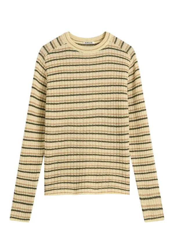 Auralee Shetland Wool Cashmere Rib Knit P/o - Ivory Stripe