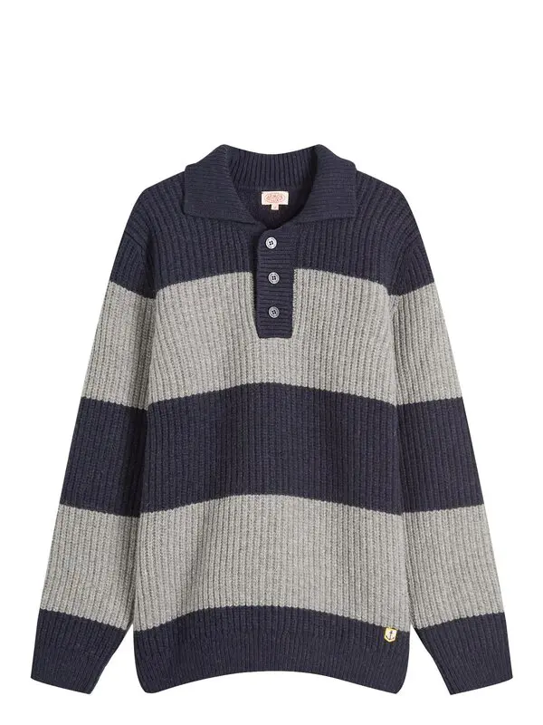 Armor Lux Stripe Knit Rugby Jumper - Navy/slate