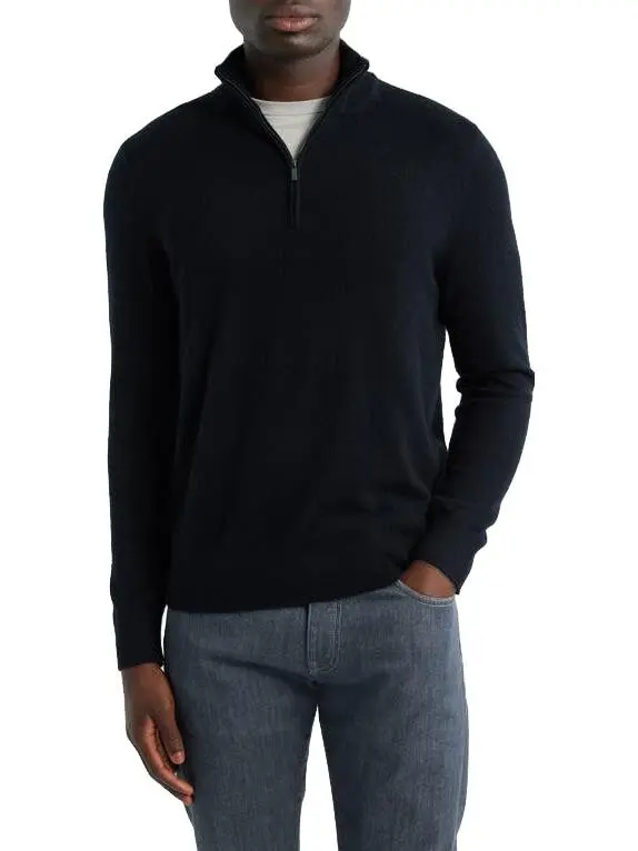Nordstrom Quarter Zip Cashmere Sweater - Black Caviar