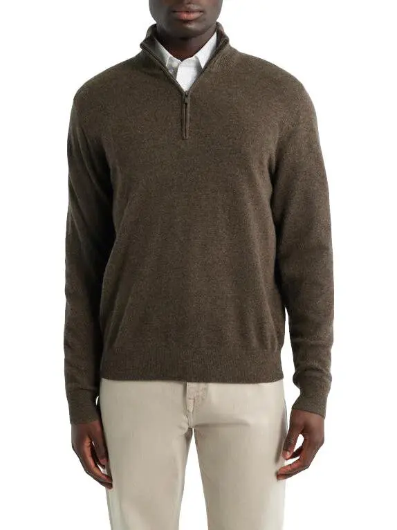 Nordstrom Quarter Zip Cashmere Sweater - Brown Desert Heather