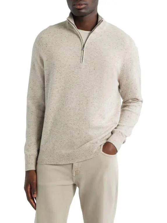 Nordstrom Quarter Zip Cashmere Sweater - Oatmeal Donegal Heather