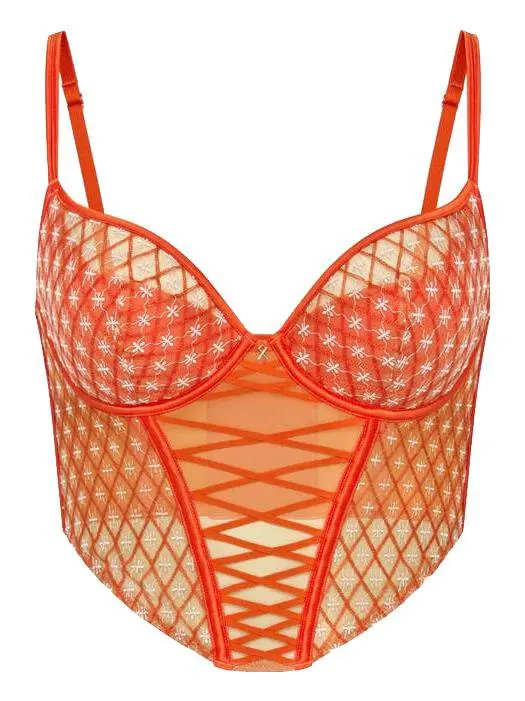 SAVAGE X FENTY Sheer Bustier With Geometric Embroidery - Red Tempo