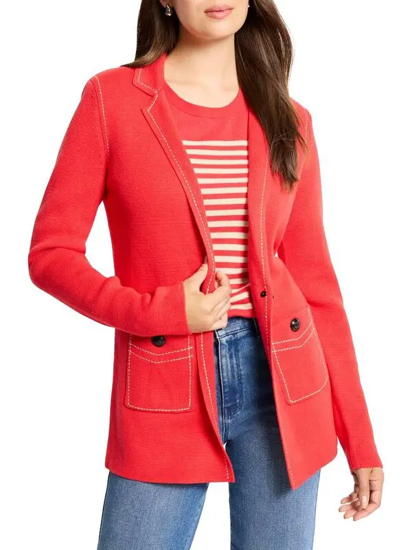 NIC+ZOE Cotton Blend Cardigan With Contrast Stitching - Scarlet