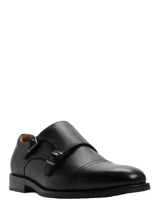Aldo Argyle Leather Monk Strap Shoes - Black
