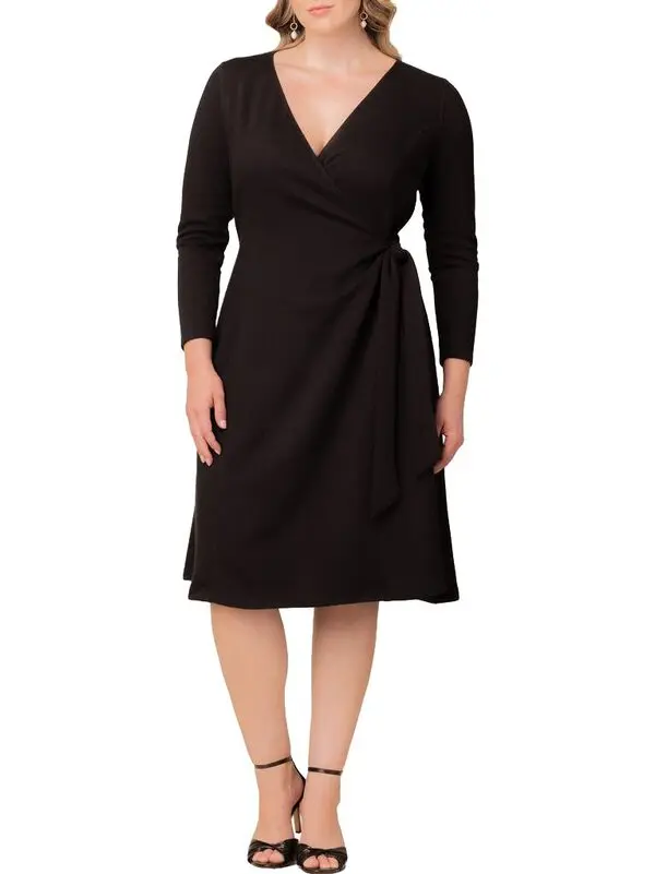 KIYONNA London Wrap Sweater Dress - Black Noir