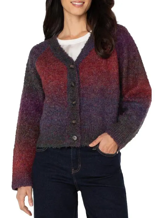 LIVERPOOL Raglan Sleeve Button Cardigan - Berry /burgundy Ombre