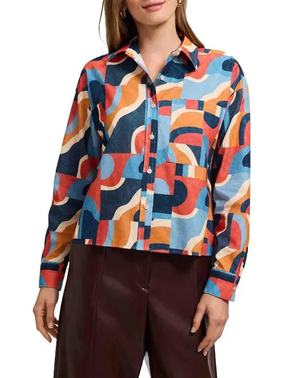Foxcroft Marina Geo Print Cotton Corduroy Shirt - Blue Multi