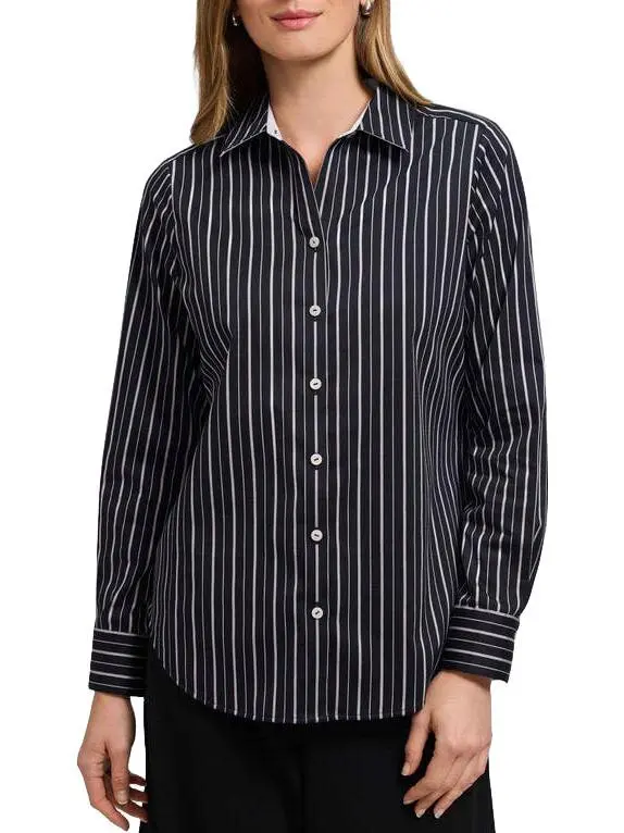 Black White Striped Long Sleeve Shirts For Women Editorialist