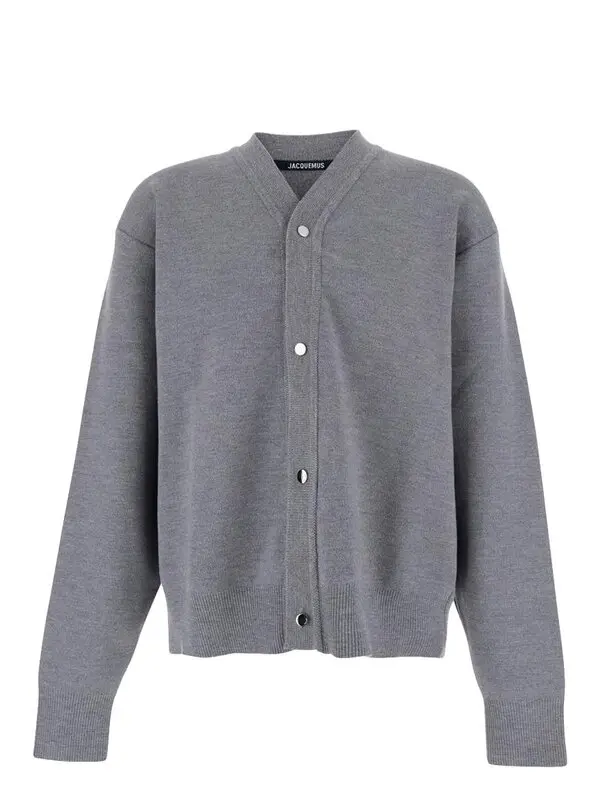 Jacquemus V-neck Cotton Cardigan With Dropped Shoulders - Grey