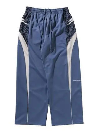 A BATHING APE Wild Leopard Pattern Oversized Fit Track Pants - Navy Blue