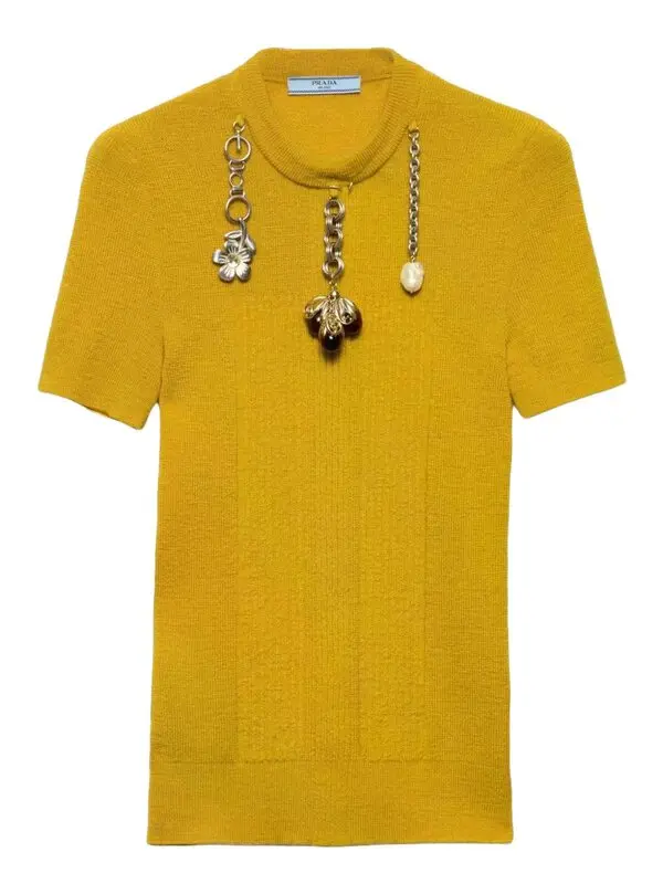Prada Charm Embellishment T-shirt - Yellow