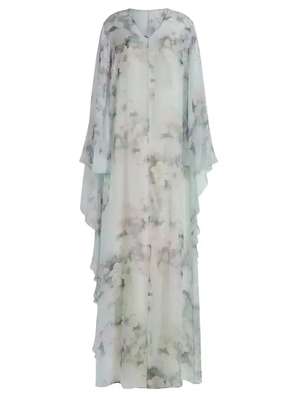 Alberta Ferretti Floral Print Cape Maxi Dress - Blue