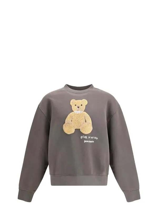 Palm Angels Teddy-applique Crew Neck Sweatshirt - Grey