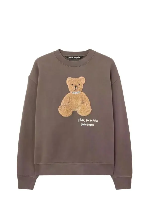 Palm Angels Teddy-applique Crew Neck Sweatshirt - Grey