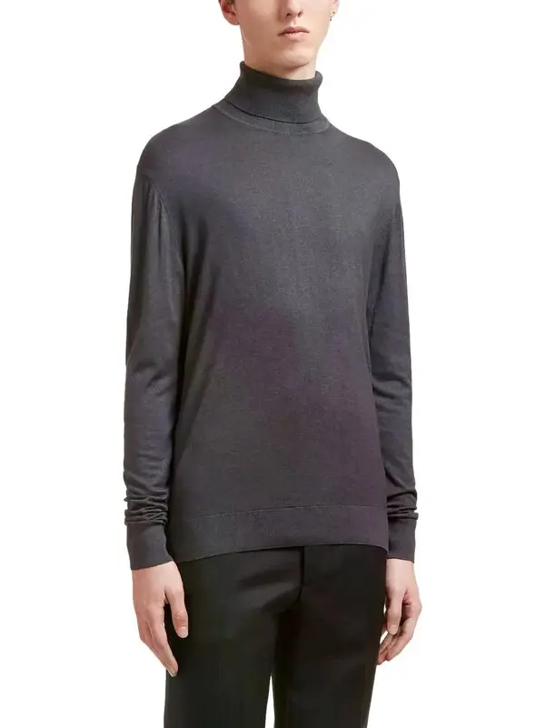 AIEZEN Roll-neck Ribbed Sweater - Grey