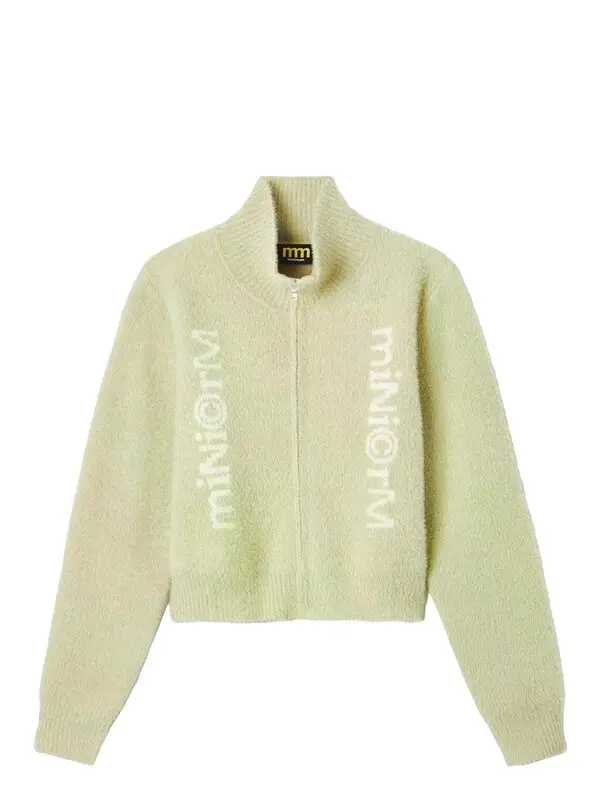 MINI CREAM High-neck Zip-front Cardigan - Green