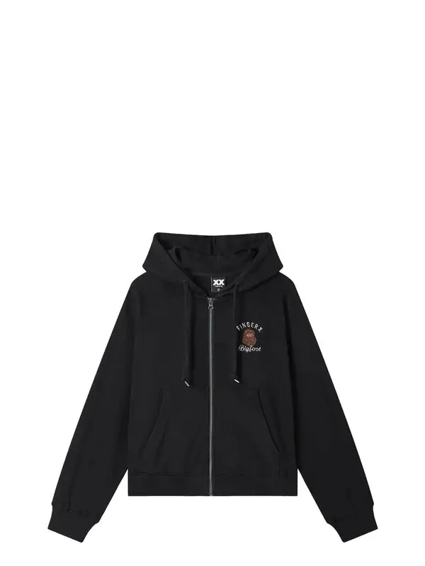 FINGERCROXX Bigfoot Embroidered Zip-up Hoodie - Black