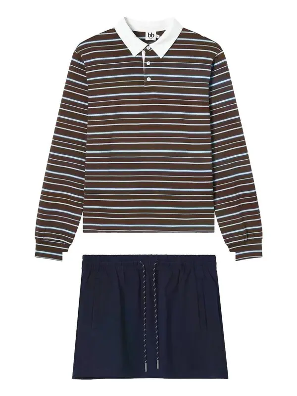 B+AB Striped Long-sleeve Polo - Brown