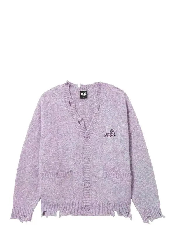 FINGERCROXX Embroidered Logo Frayed Cardigan - Purple
