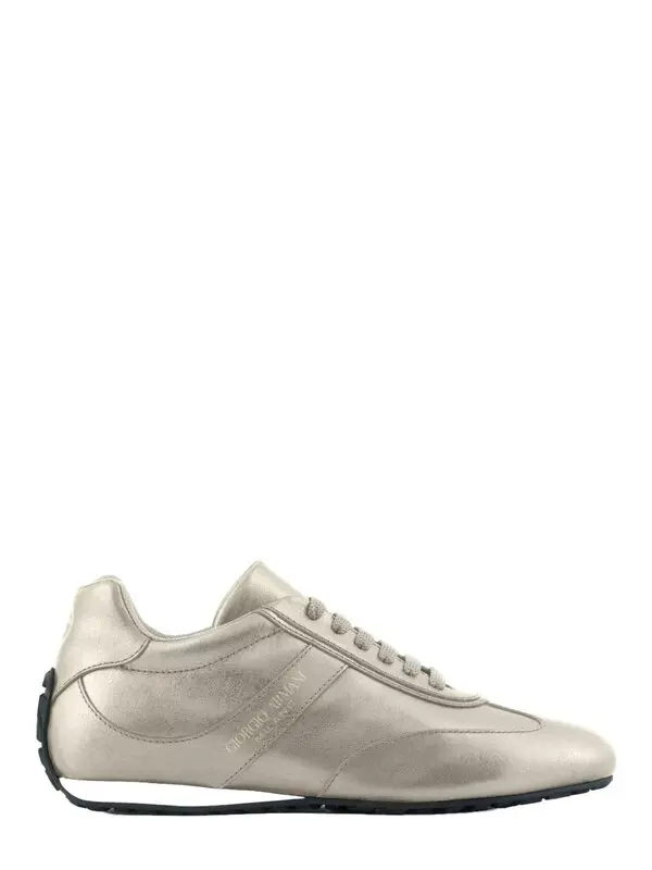 Giorgio Armani Lamé-effect Leather Sneakers - Neutrals