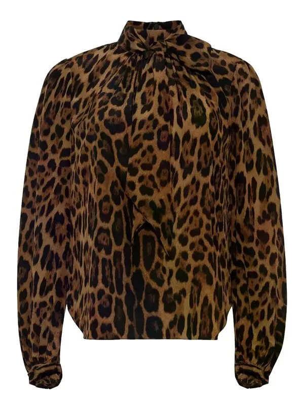 Adam Lippes Leopard-print Pussy-bow Blouse - Brown