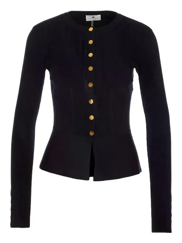 Elisabetta Franchi Button-cuff Ribbed Cardigan - Black