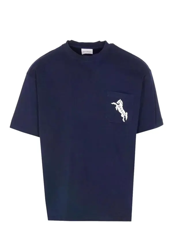 Drole De Monsieur Horse-print Pocket T-shirt - Blue