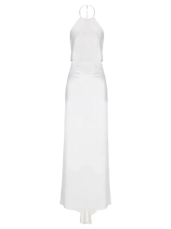 IL VOLO Pearl-embellished Halterneck Gown - White