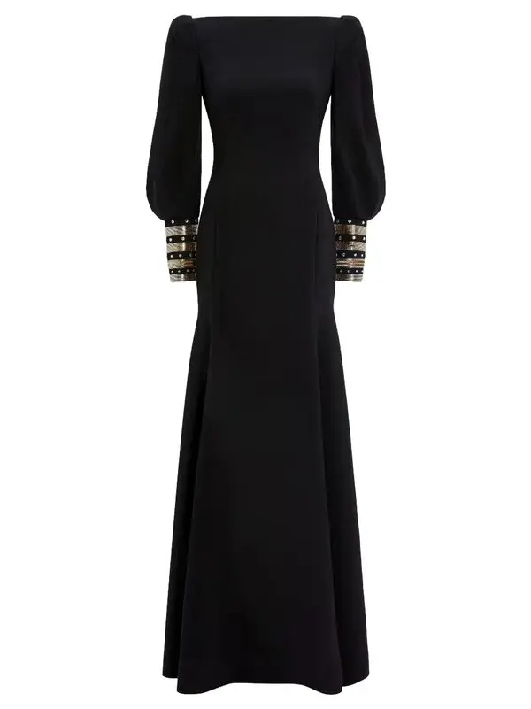 Jenny Packham Embellished-cuffs Puff-sleeve Maxi Dress - Black