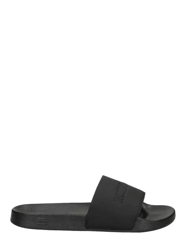Tommy Hilfiger Logo Embossed Slides - Black