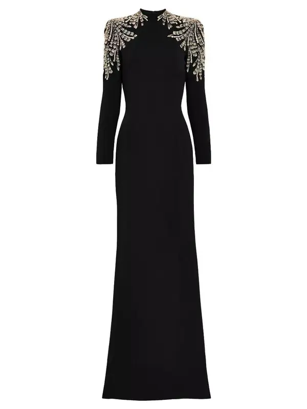 Jenny Packham Embellished Shoulders Maxi Dress - Black