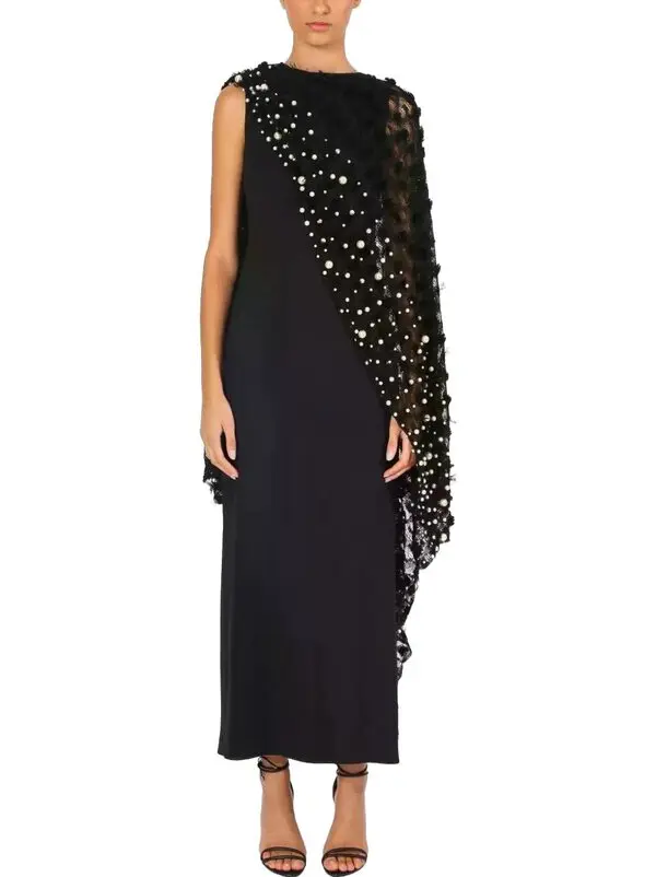 LETHICIA BRONSTEIN Faux-pearl-embellished Cape Dress - Black