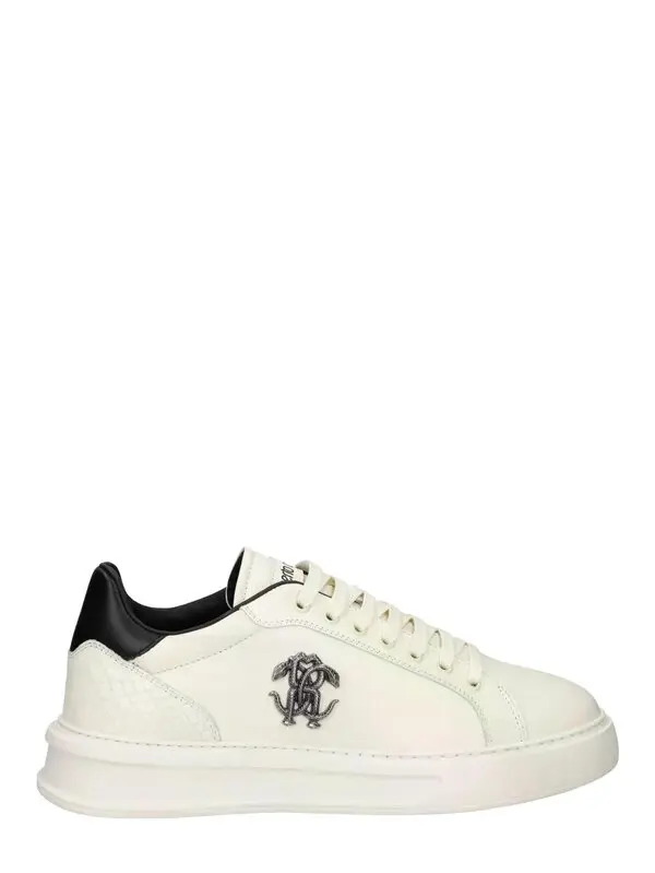 Roberto Cavalli Logo-plaque Snakeskin Sneakers - Neutrals