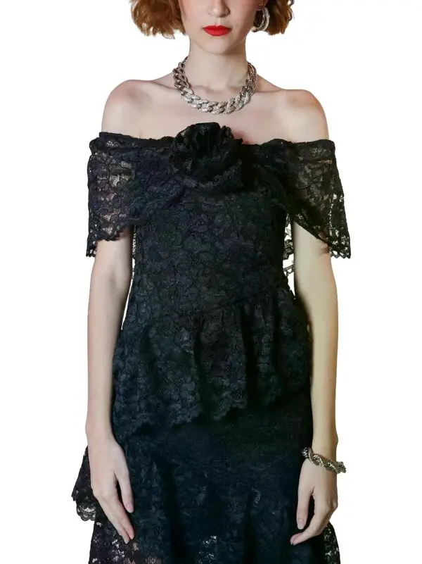 LETHICIA BRONSTEIN Bellini Off-shoulder Ruffled Lace Dress - Black