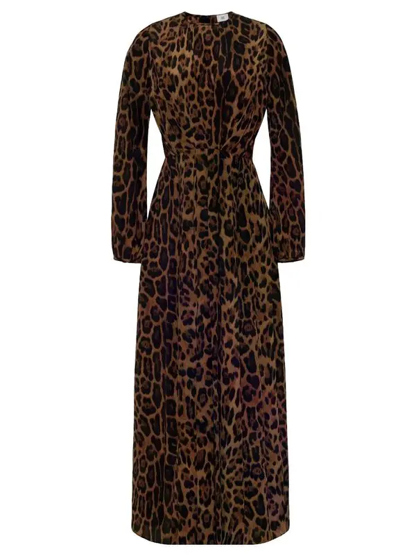 Adam Lippes Leopard Print Pleated Dress - Brown
