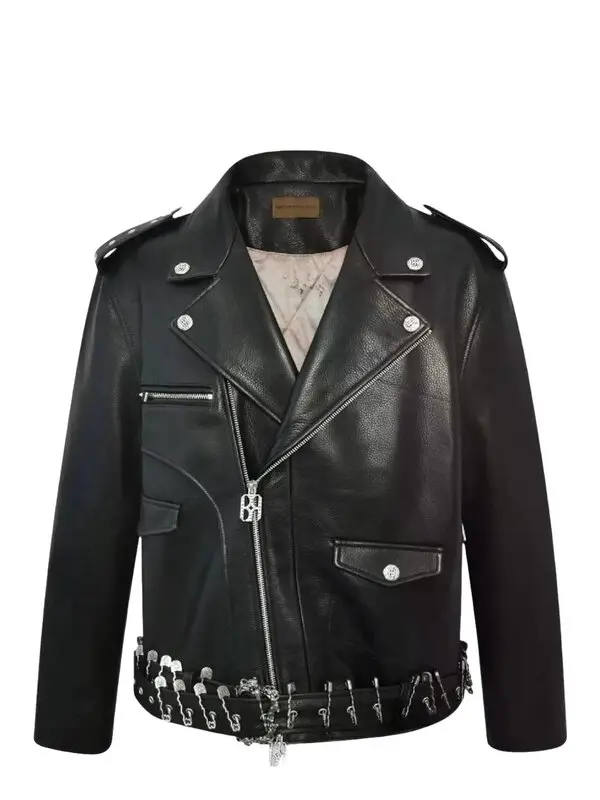 BIRTH OF ROYAL CHILD Pin-detail Leather Biker Jacket - Black