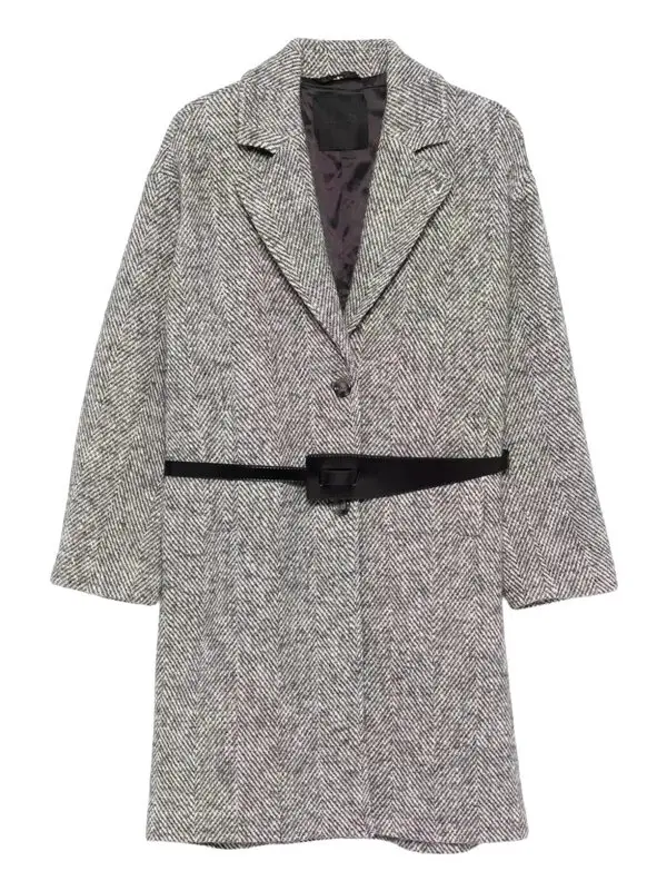 Liu Jo Herringbone Belted Coat - Grey