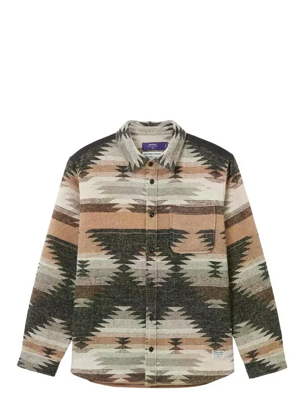AFTERMATHS Ikat-pattern Chest-pocket Shirt - Grey