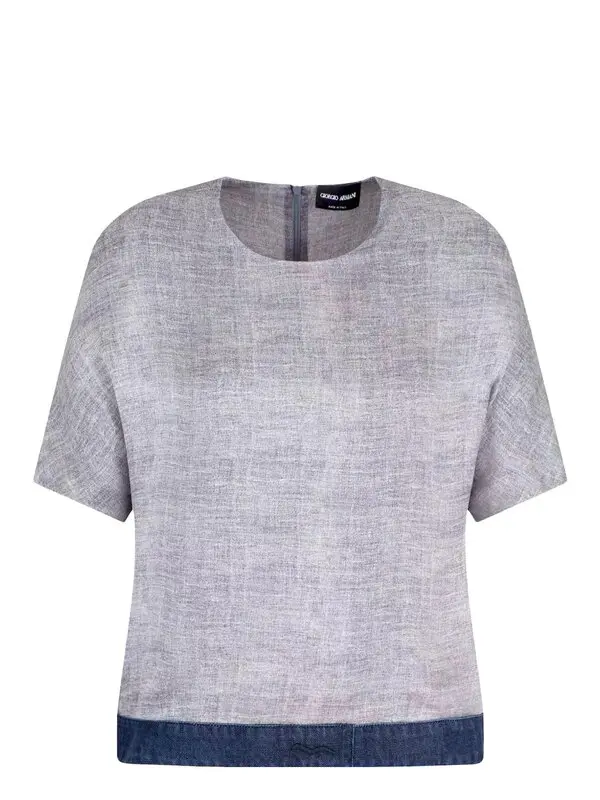 Giorgio Armani Denim Trim Short Sleeve Blouse - Grey