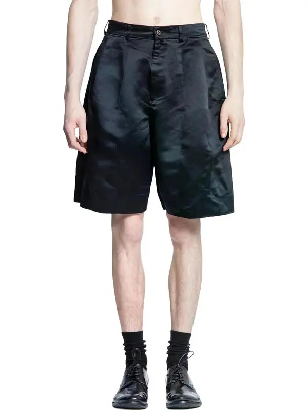 BLACK COMME DES GARÇONS Pleated Satin-effect Tailored Shorts - Black