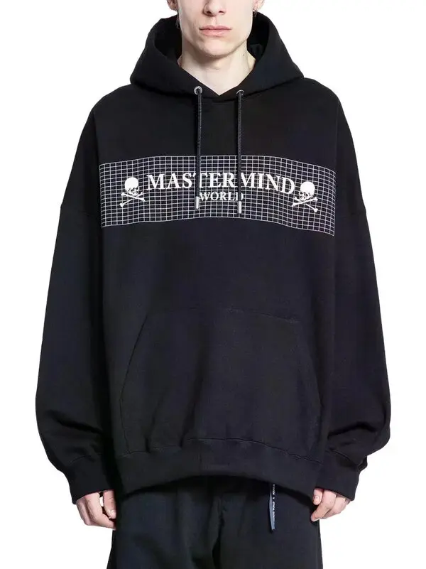 MASTERMIND WORLD Grid-motif Long-sleeve Hoodie - Black
