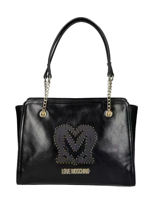 Moschino Logo-plaque Studded Shoulder Bag - Black